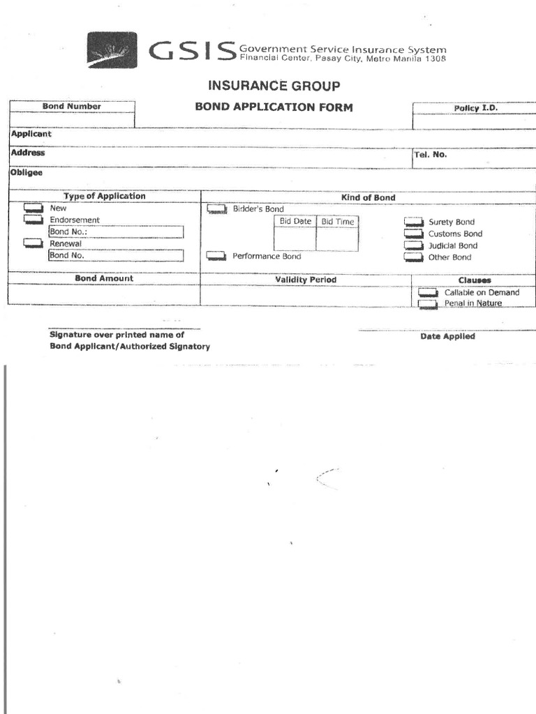 Bond Application Form (Half Sheet) | PDF