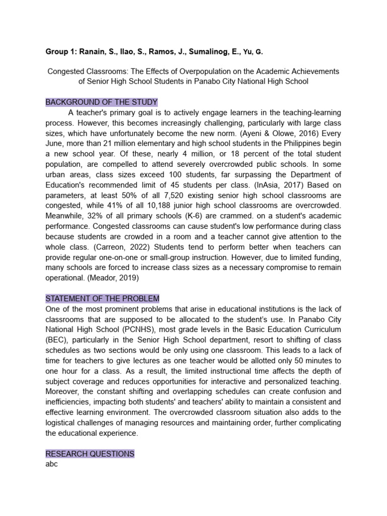 Congested Classrooms - The Effects of Overpopulation On The Academic ...