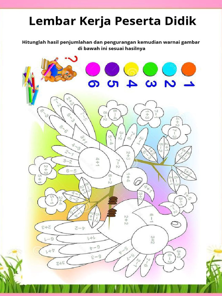 LKPD Penjumlahan Dan Pengurangan Dengan Mewarnai Hasilnya | PDF
