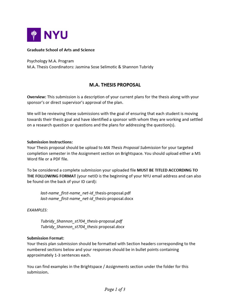 MA Thesis PROPOSAL Instructions | PDF