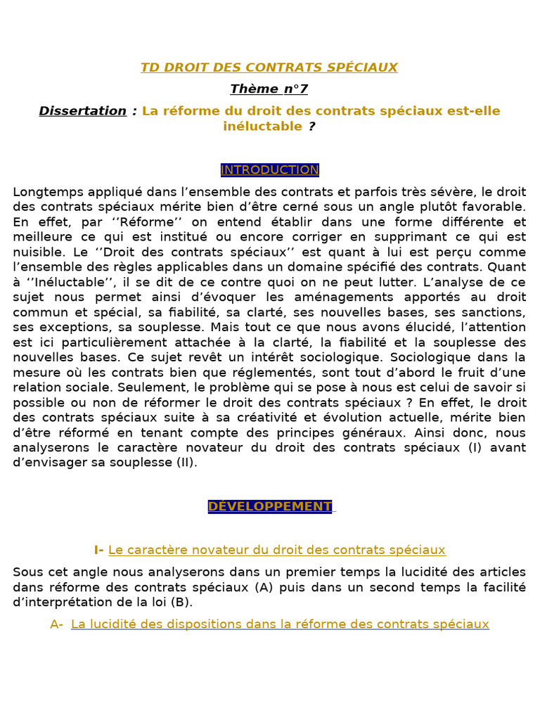 TD Droit Des Contrats Spéciaux | PDF