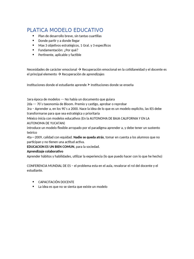 PLATICA MODELO EDUCATIVO | PDF