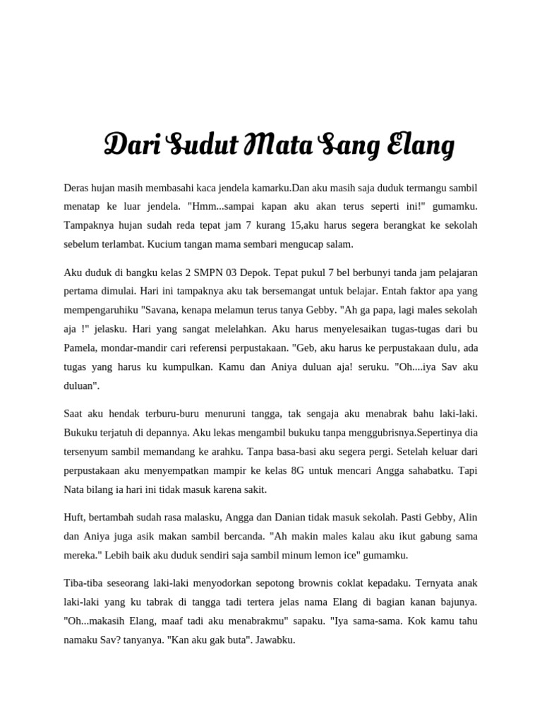 Cerpen Dari Sudut Mata Sang Elang - Ayik Aminarti.. | PDF