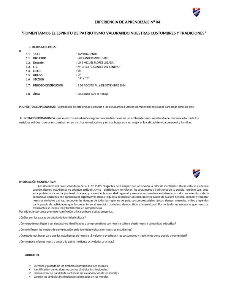 Experiencia 4 Ept - Tercero 2024 | PDF | Aprendizaje | Negocios