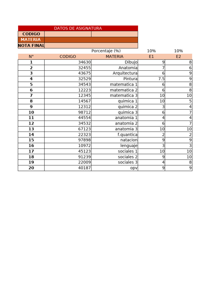 Ejemplo Cuadro de Notas | PDF