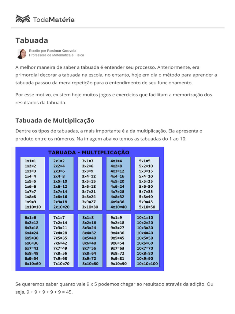Tabuada Completa Como Aprender A Tabuada TodaMateria | PDF