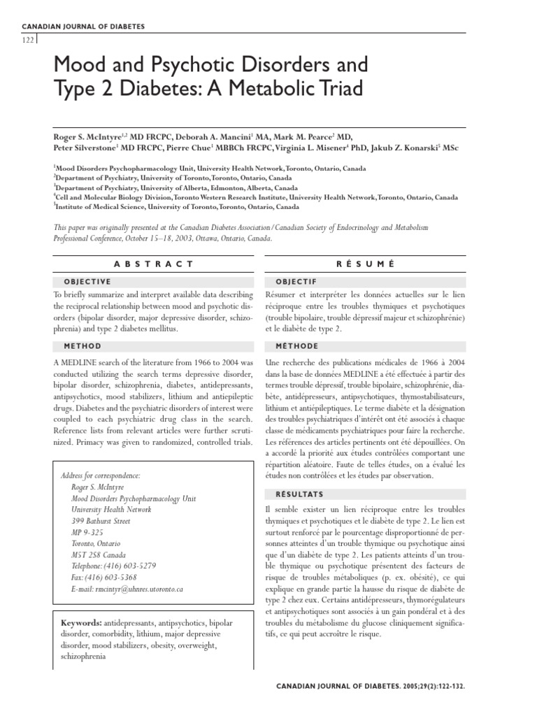 2005 McIntyre Et Al - Mood and Psychotic Disorders and Type 2 Diabetes ...