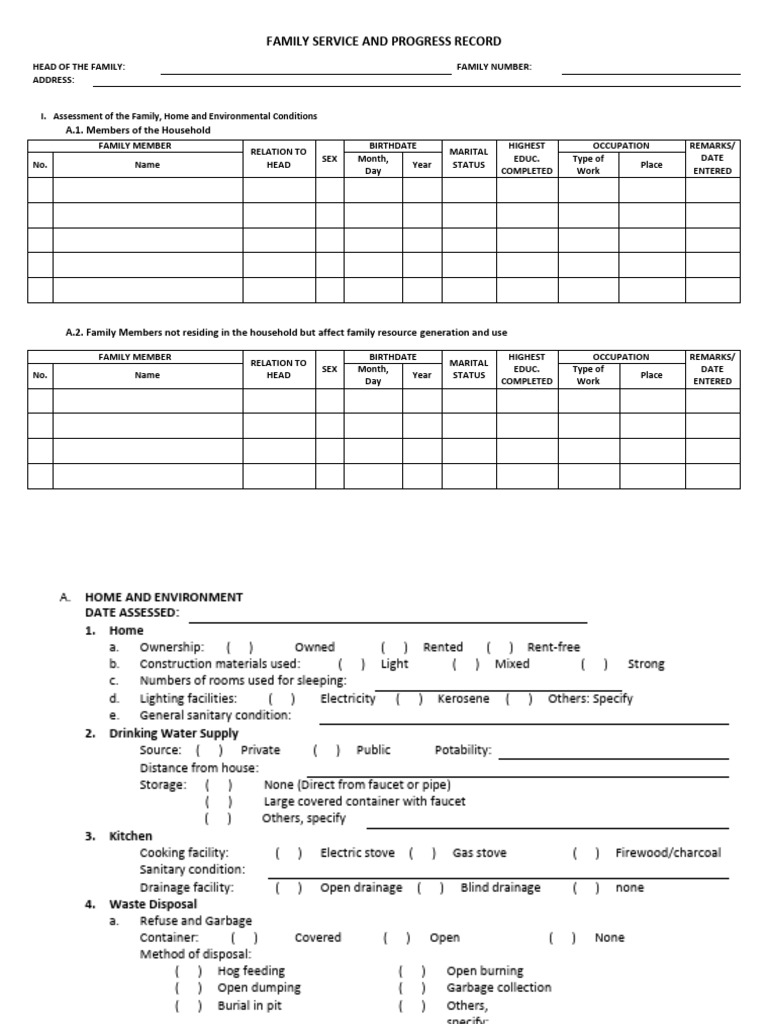 NCM 104 - SL - TYPOLOGY - FAMILY SERVICE AND PROGRESS RECORD - Blank | PDF