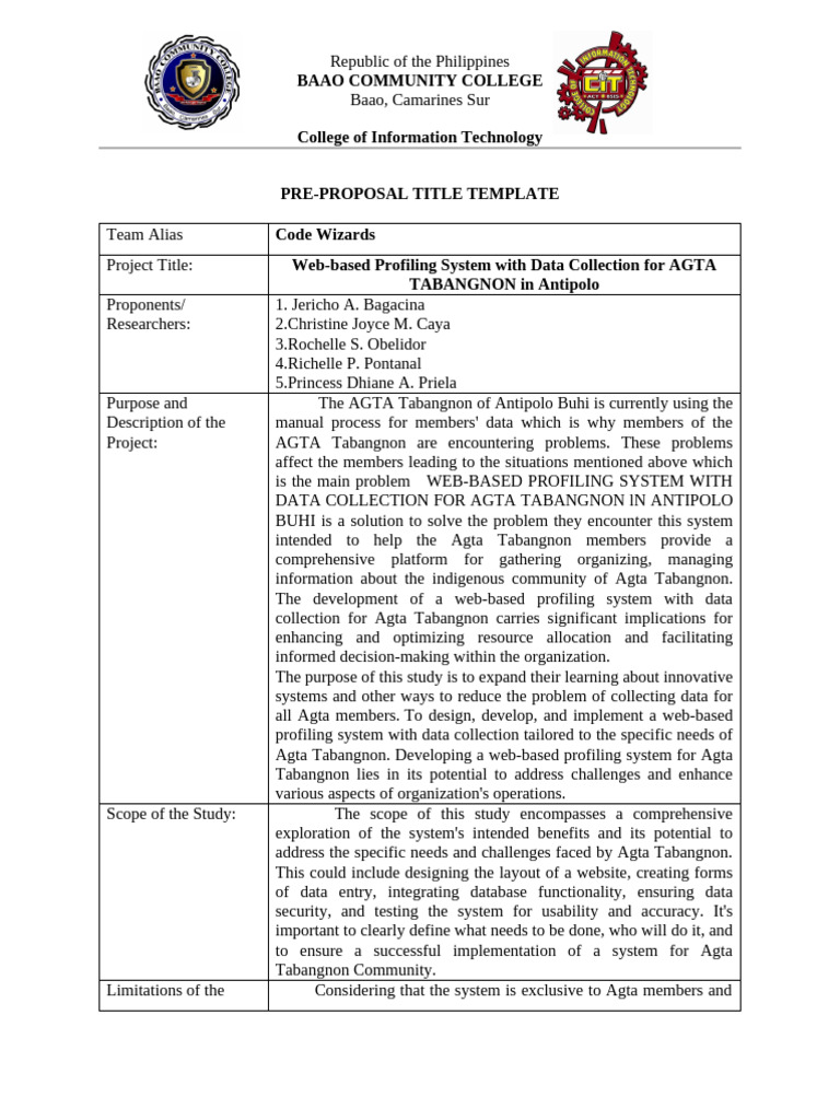 Web Based Profiling System With Data Collection For Agta Tabangnon in ...