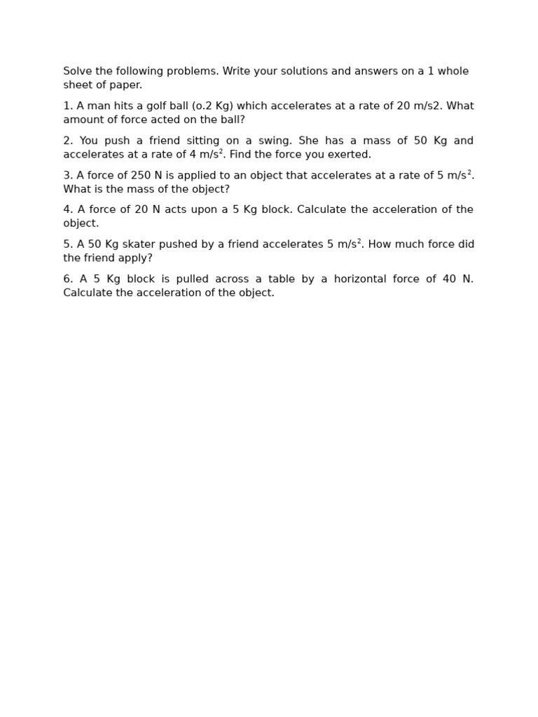 Force Mass and Acceleration SOLVING PROBLEM | PDF