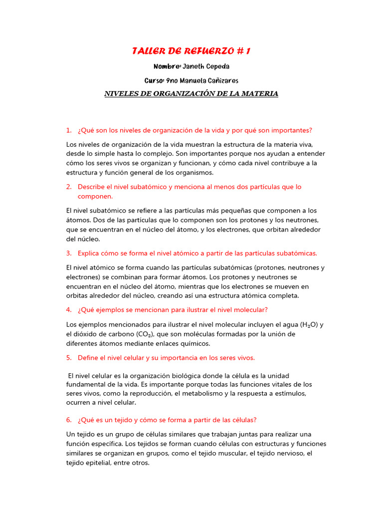 Taller de Refuerzo Academico | PDF