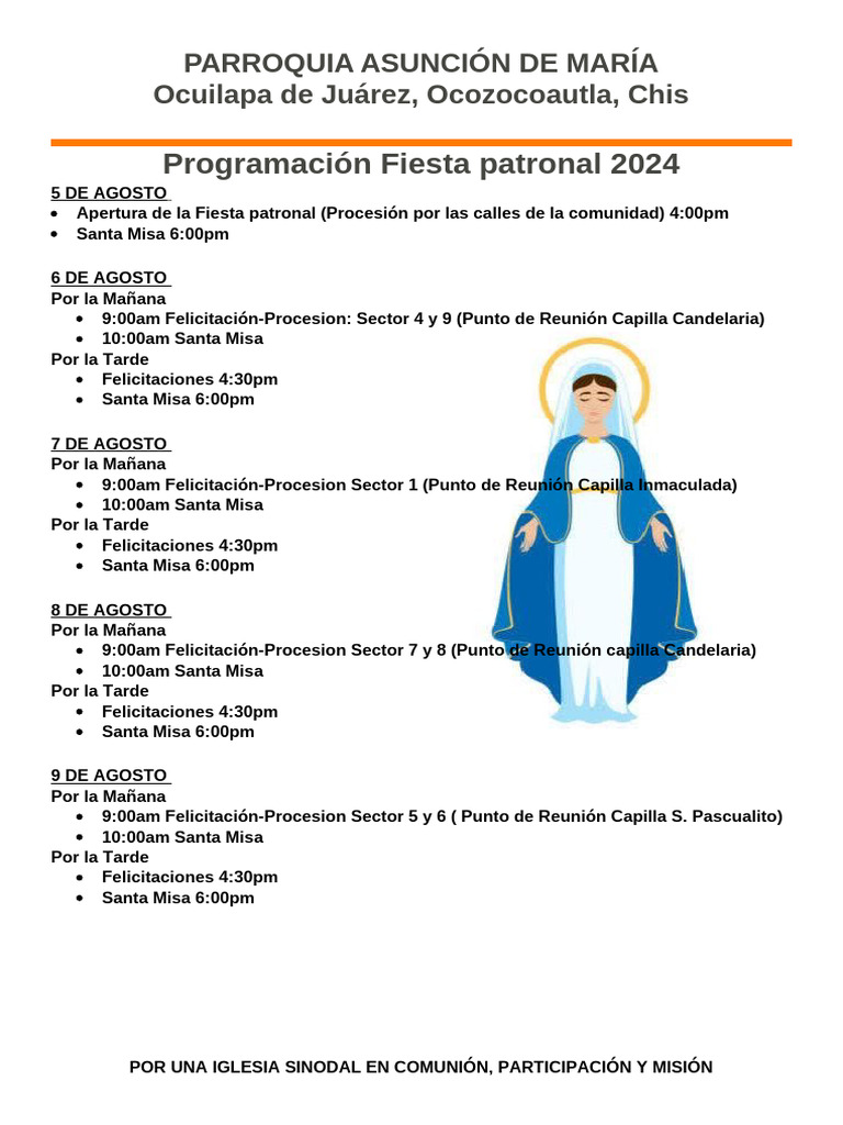 Fiesta Patronal 2024 Programación | PDF