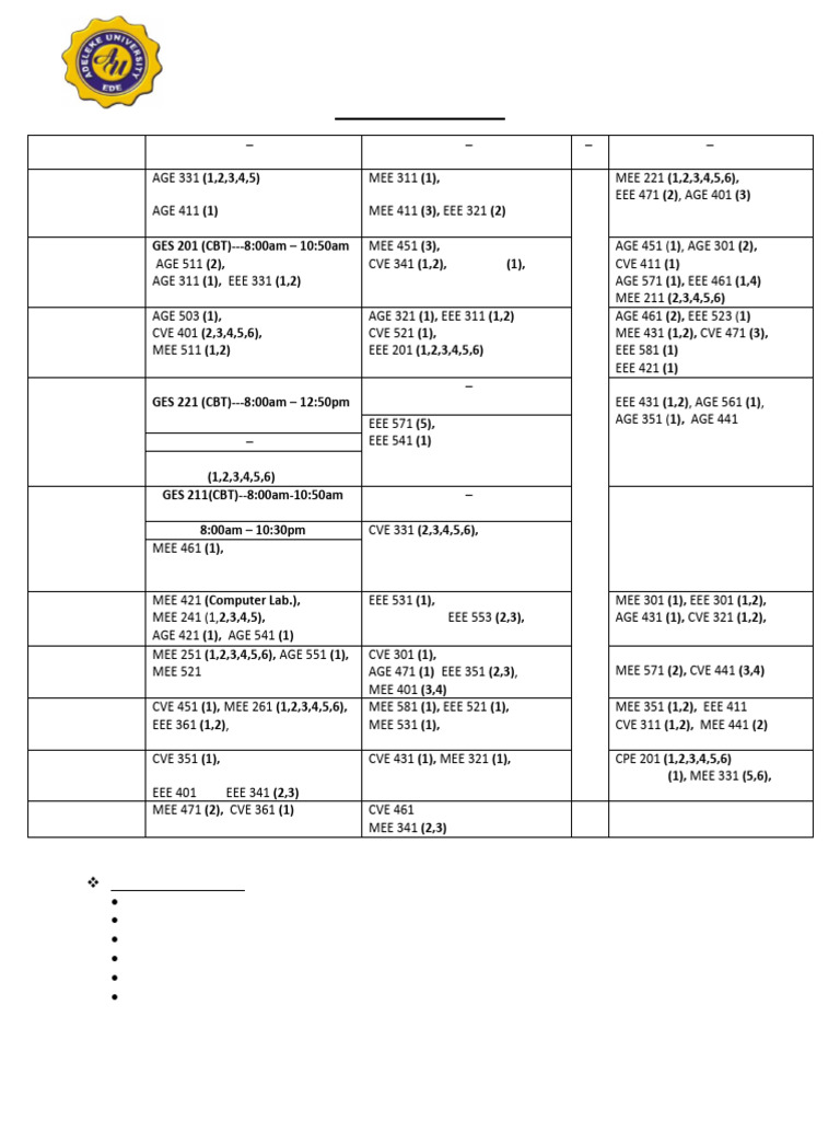 First Semester Exam Time Table 2023 - 2024-2 | PDF