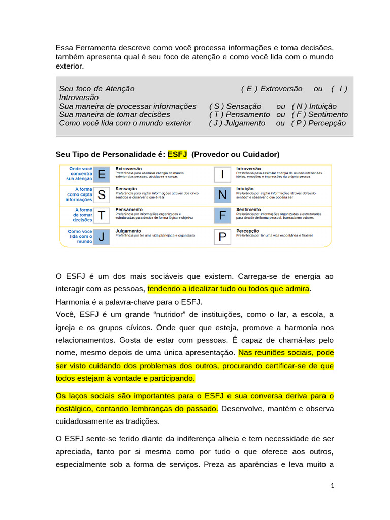 Devolutiva ESFJ | PDF