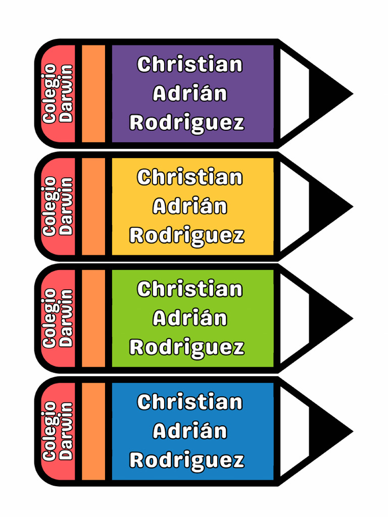 Student Pencil Name Labels in Colorful Bold Style | PDF