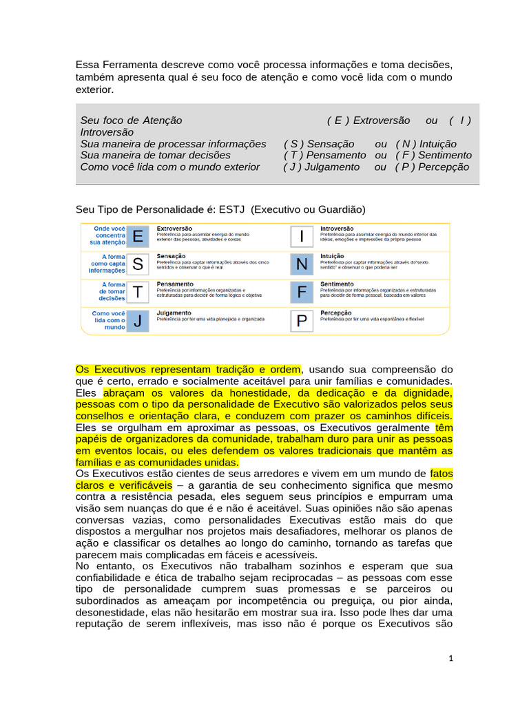 Devolutiva ESTJ | PDF