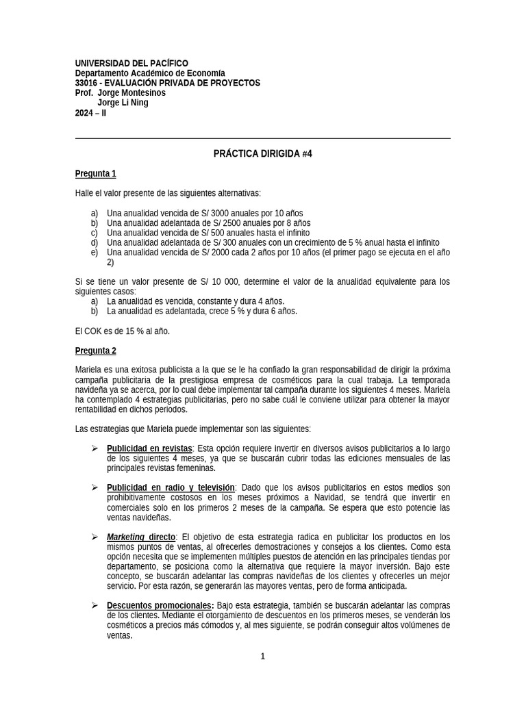 Práctica Dirigida #4 2024-II | PDF