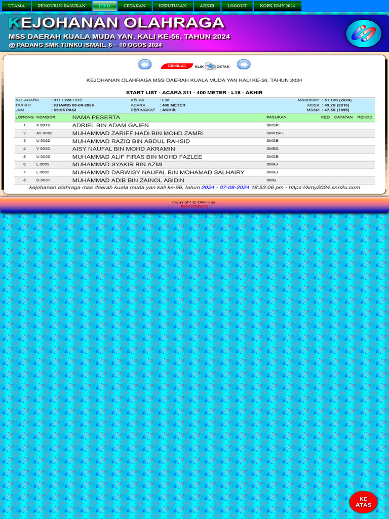 Jadual Kejohanan 2 | PDF