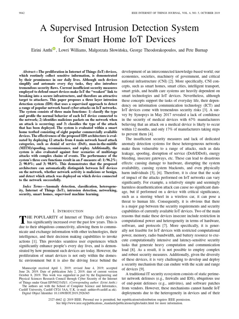 A Supervised Intrusion Detection System For Smart Home Iot Devices Pdf
