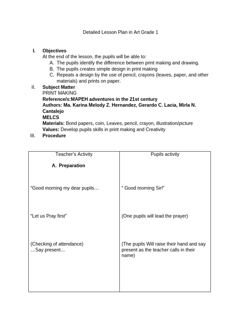 Detailed Lesson Plan in Arts Grade 1 - Oyardo Jayve M. | PDF