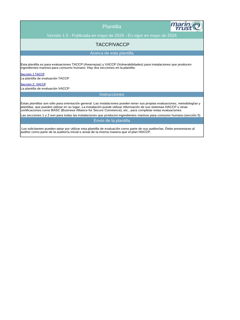 TEM - 008 MarinTrust V3 Factory Standard - TACCP and VACCP Template | PDF