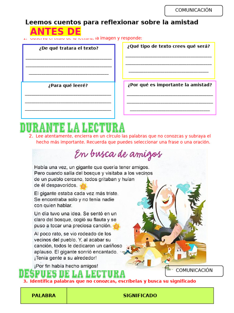 D3 Ficha Comunicacion - Leemos Sobre La Amistad | PDF
