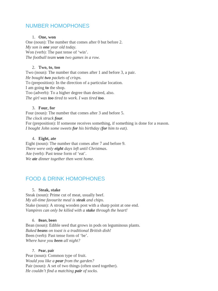 101 Homophones | PDF