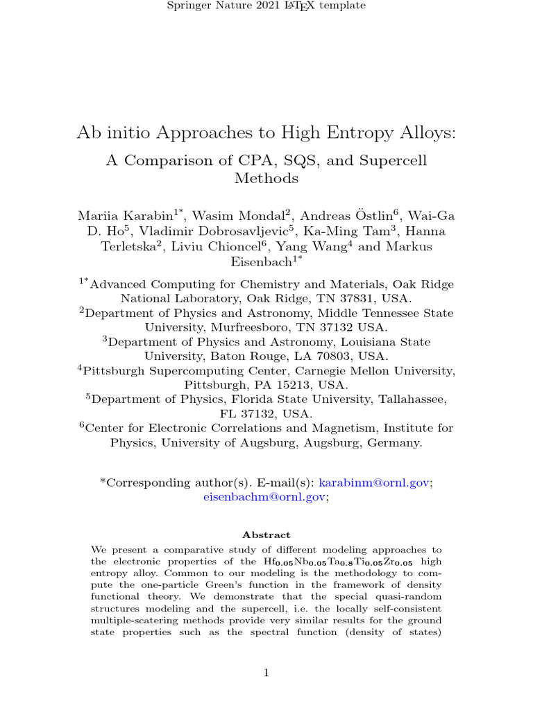 Ab Initio Approaches To Study High Entropy Alloys | PDF