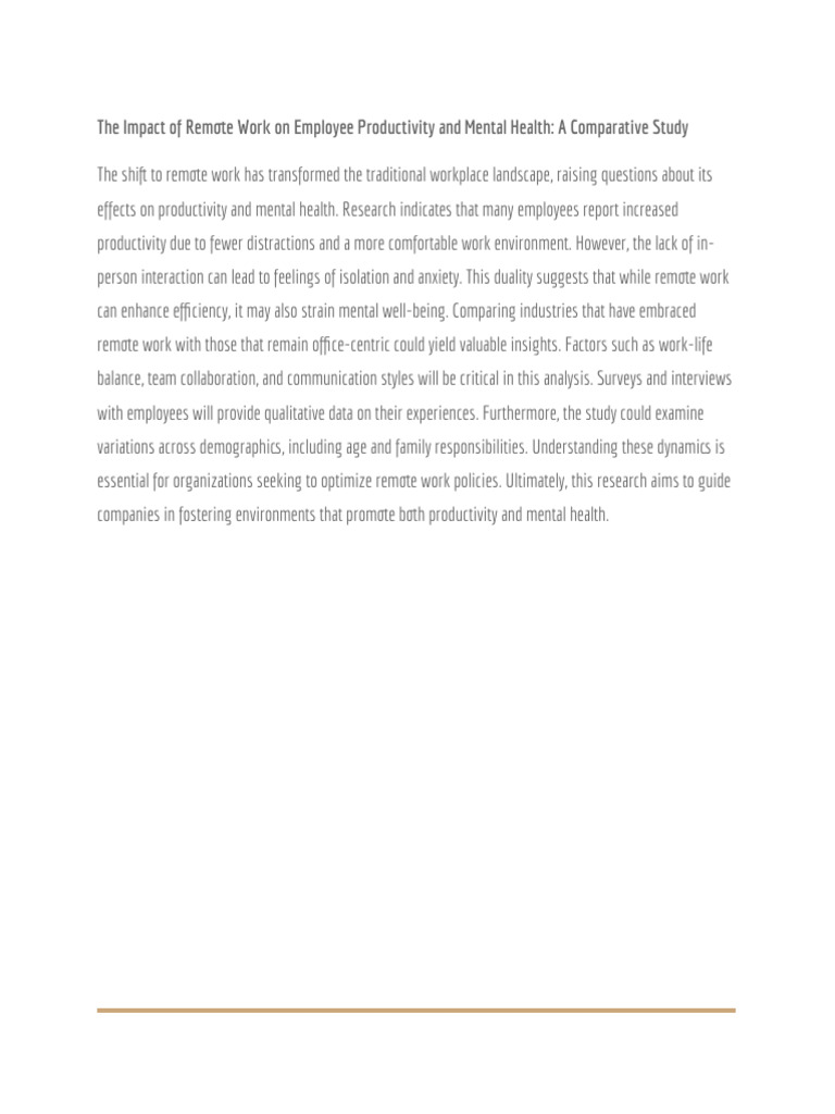 The Impact of Remote Work On Employee Productivity and Mental Health A Comparative Study | PDF