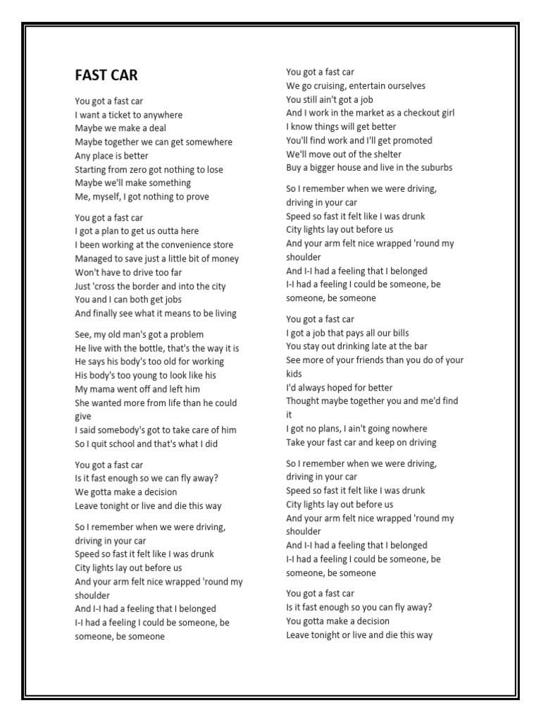 Letra Fast Car | PDF