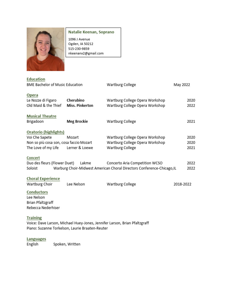 Natalie Keenan: Music Education Resume | PDF