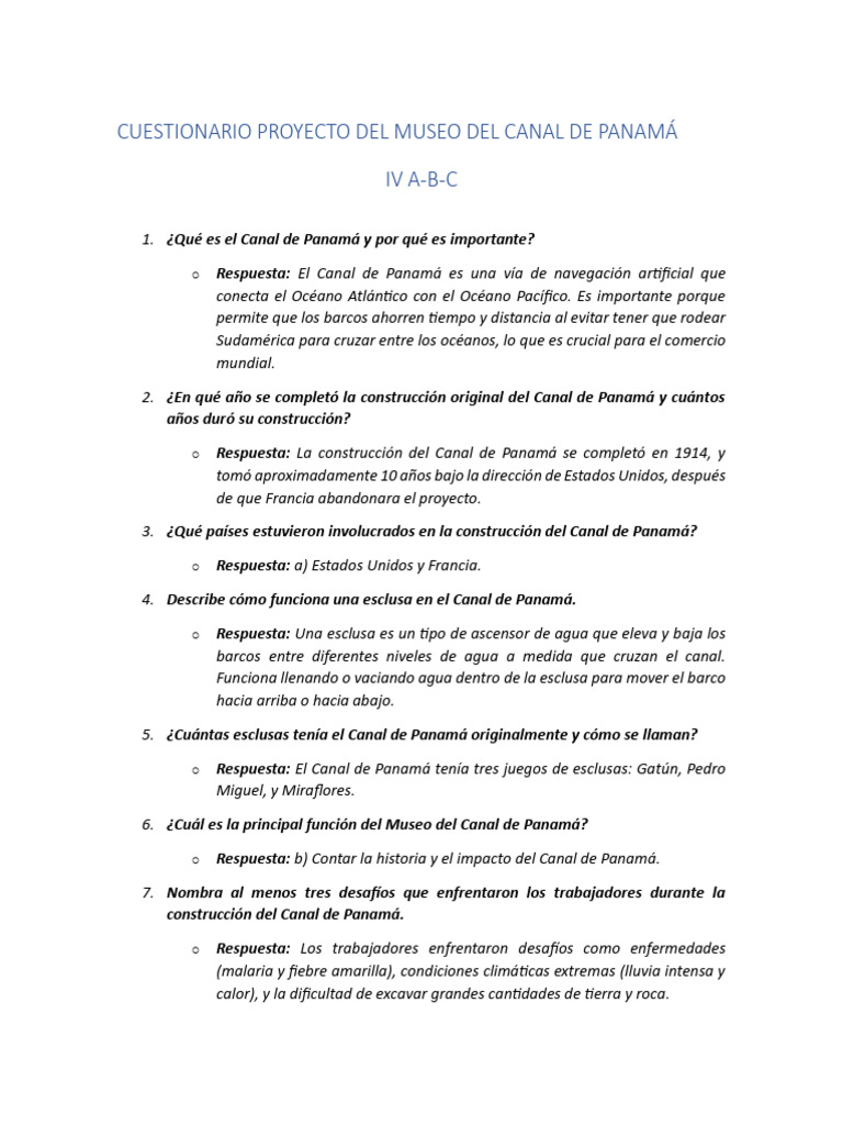 Cuestionario Proyecto Del Museo Del Canal de Panamá. | PDF