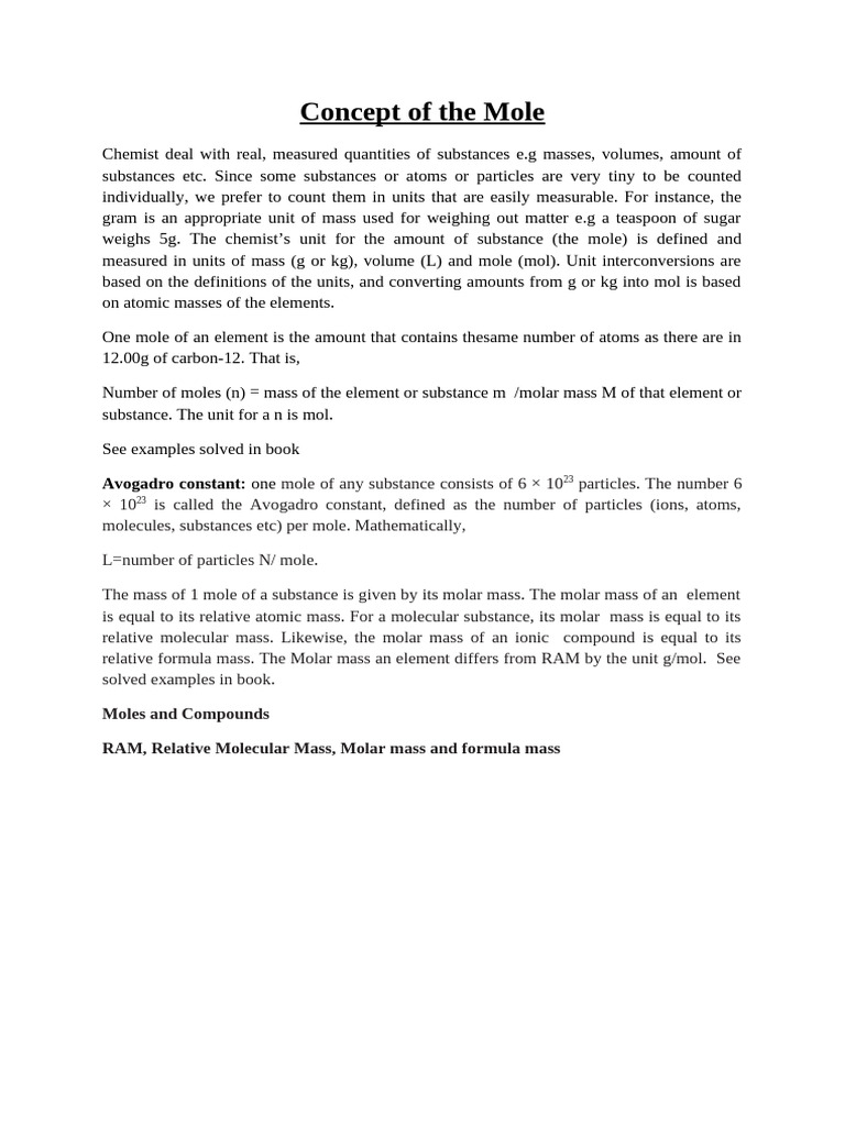 Concept of The Mole l6 Science | PDF