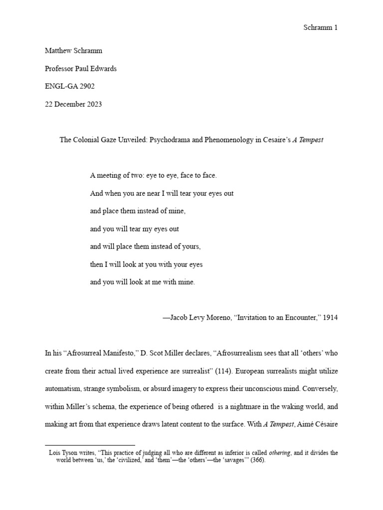 The Colonial Gaze Unveiled: Psychodrama and Phenomenology in Cesaire's ...