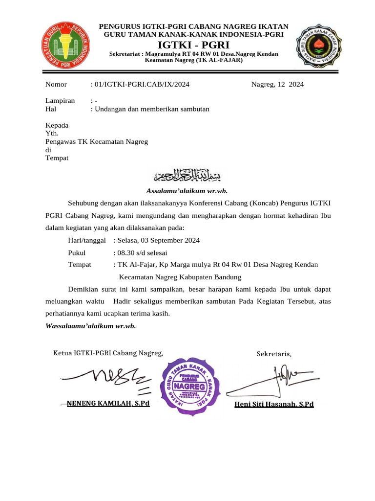 Undangan Koncab Untuk Pengawas | PDF