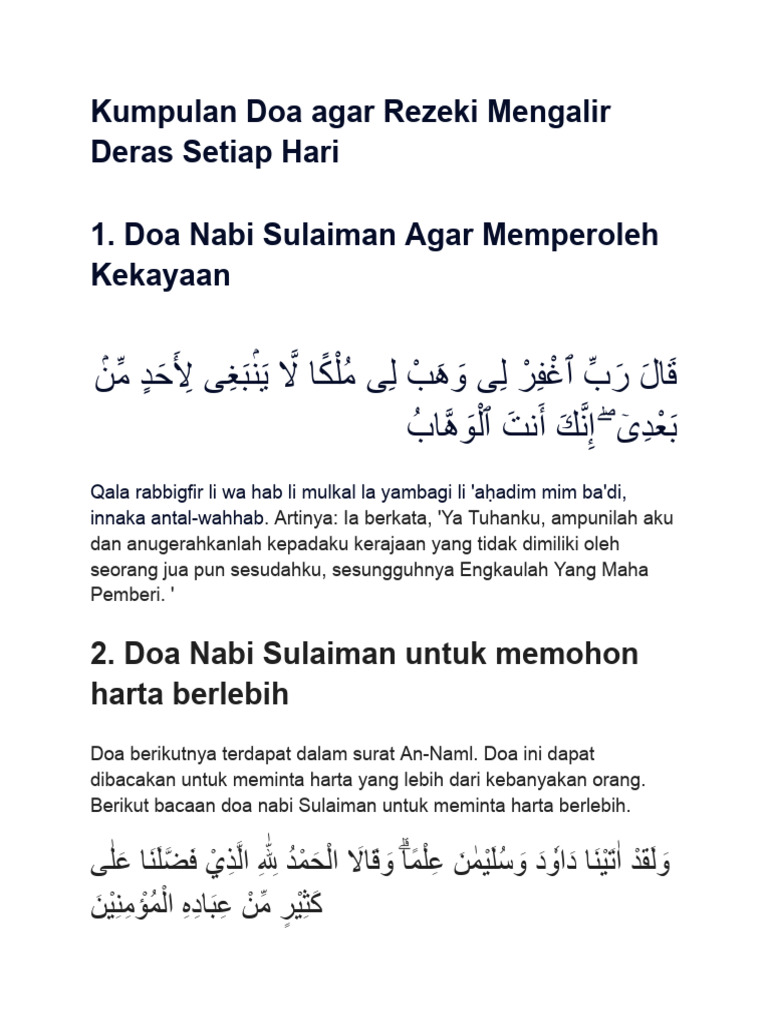 Kumpulan Doa Agar Rezeki Mengalir Deras Setiap Hari | PDF