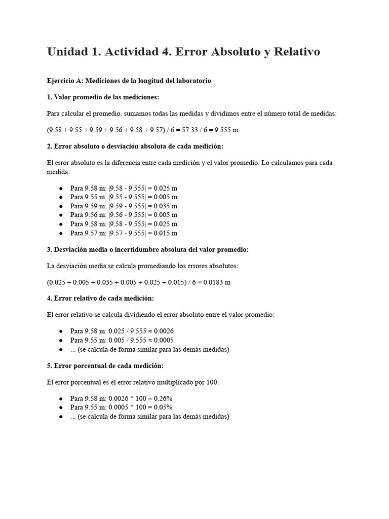 Unidad 1. Actividad 4. Error Absoluto y Relativo | PDF