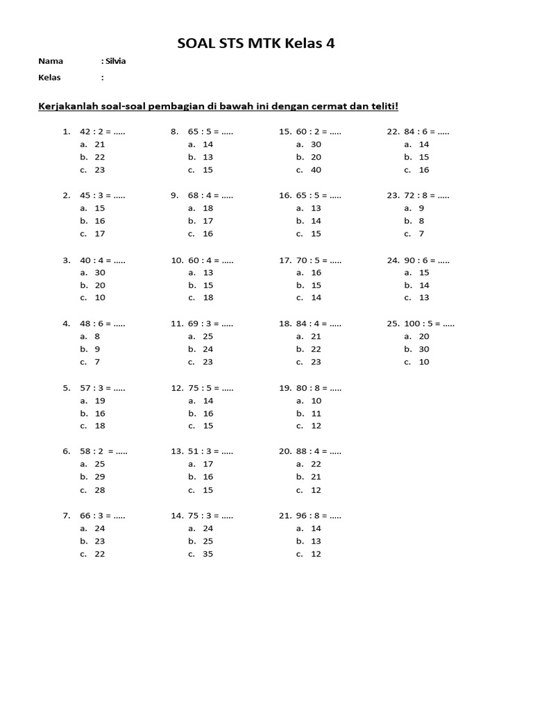 Soal STS Kelas 4 Silvia | PDF