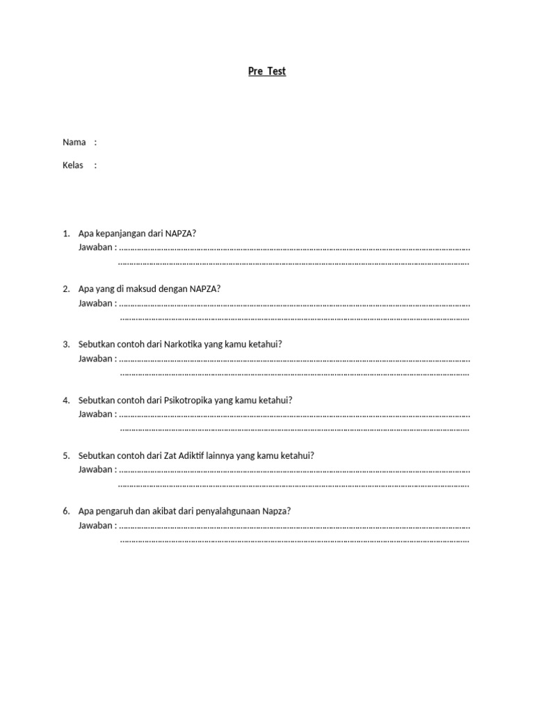 Pre Test NAPZA | PDF