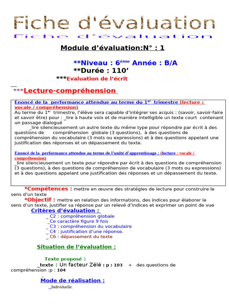 Fiche Eval | PDF
