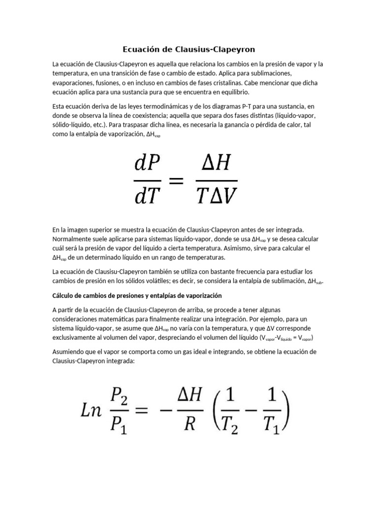 Ecuación de Clausius Clapeyron | PDF | Fase (materia) | Métodos y ...
