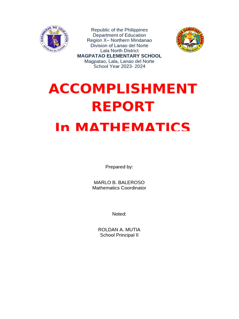 Accomplishment Report in Mathematics | PDF | Mathematics | Teachers