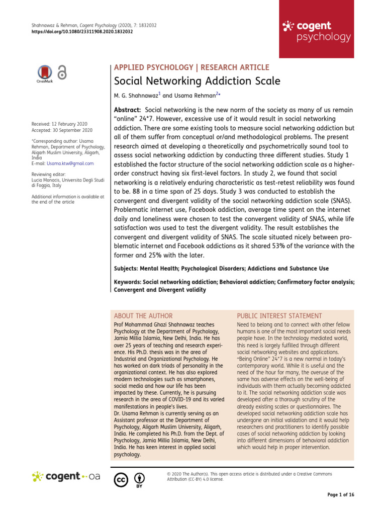 Social Networking Addiction Scale | PDF | Validity (Statistics ...