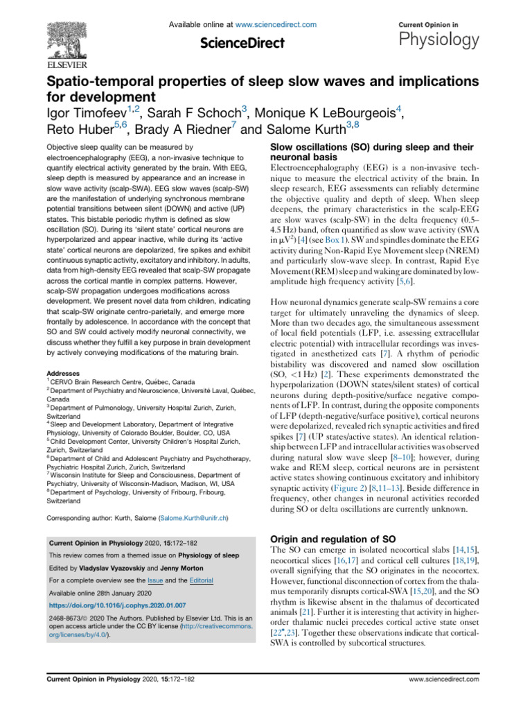 Spatio-Temporal Properties of Sleep Slow Waves and Implications For ...