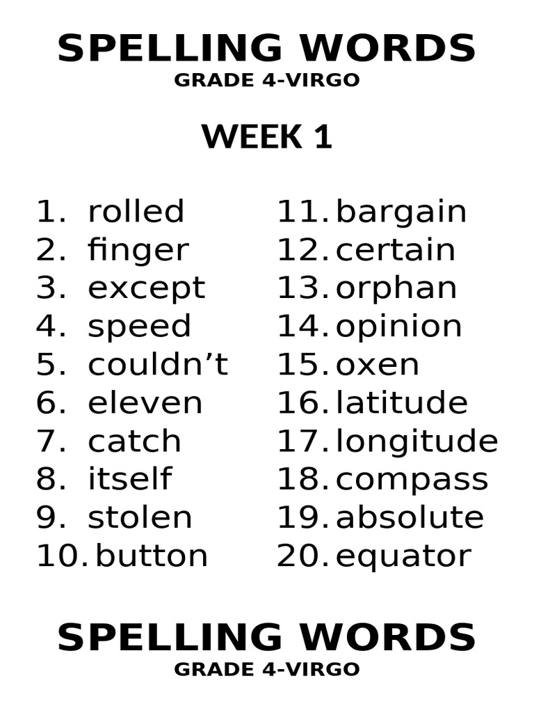 Grade 4 Spelling Words List | PDF | Home & Garden