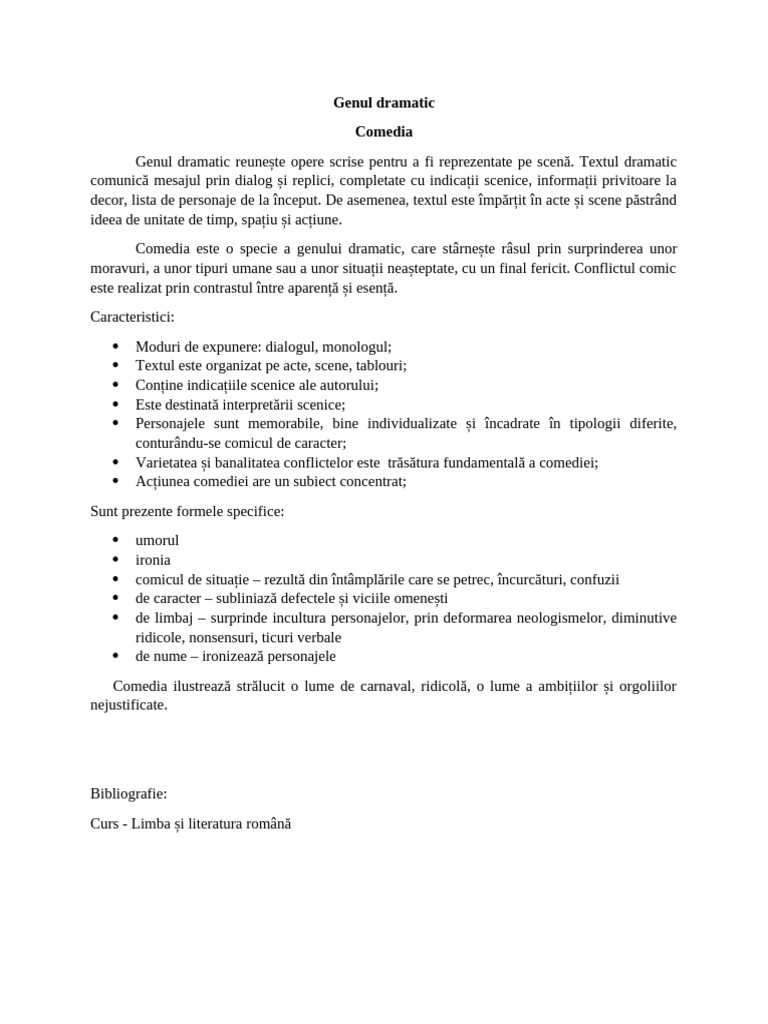 30 Genul Dramatic - Comedia - Trasaturi | PDF