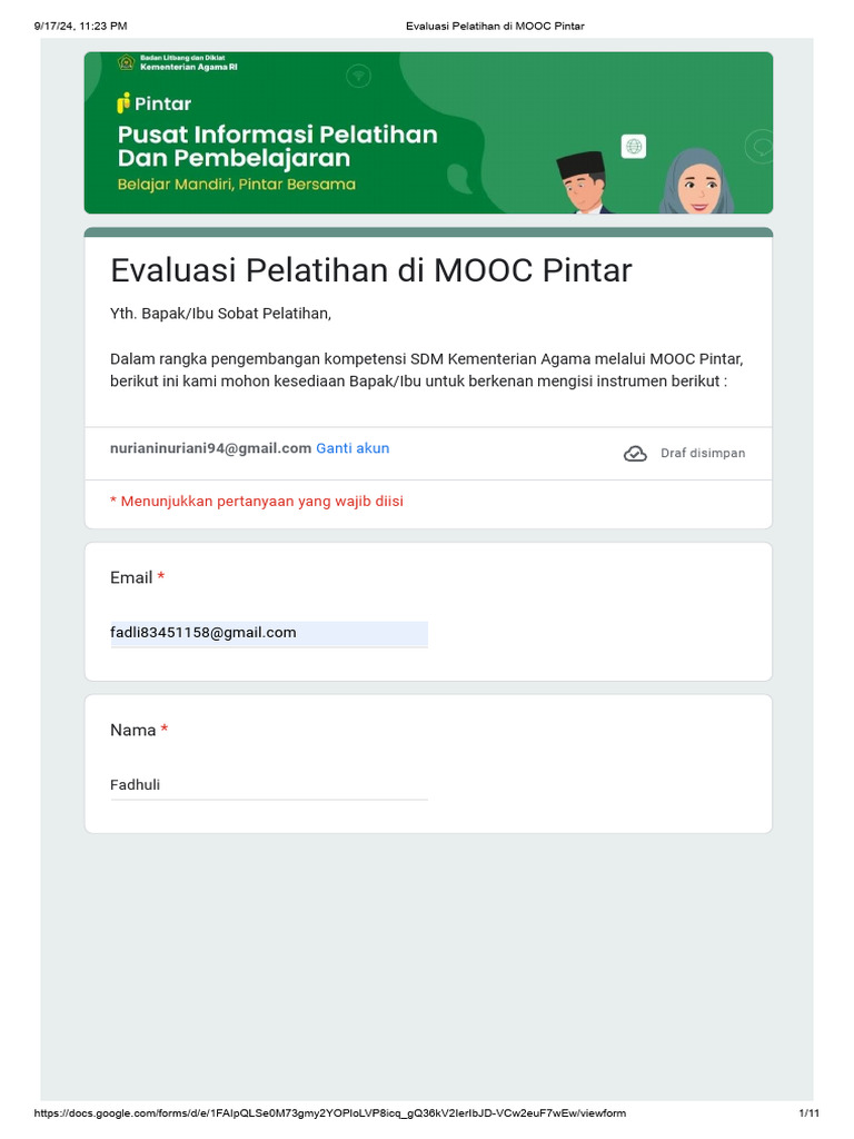 Evaluasi Pelatihan Di MOOC Pintar | PDF