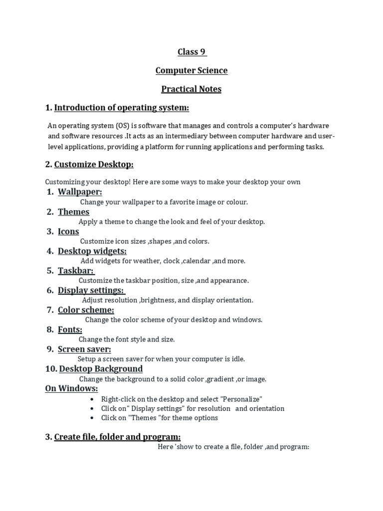 Practical Notes of Computer Science Class 9 | PDF