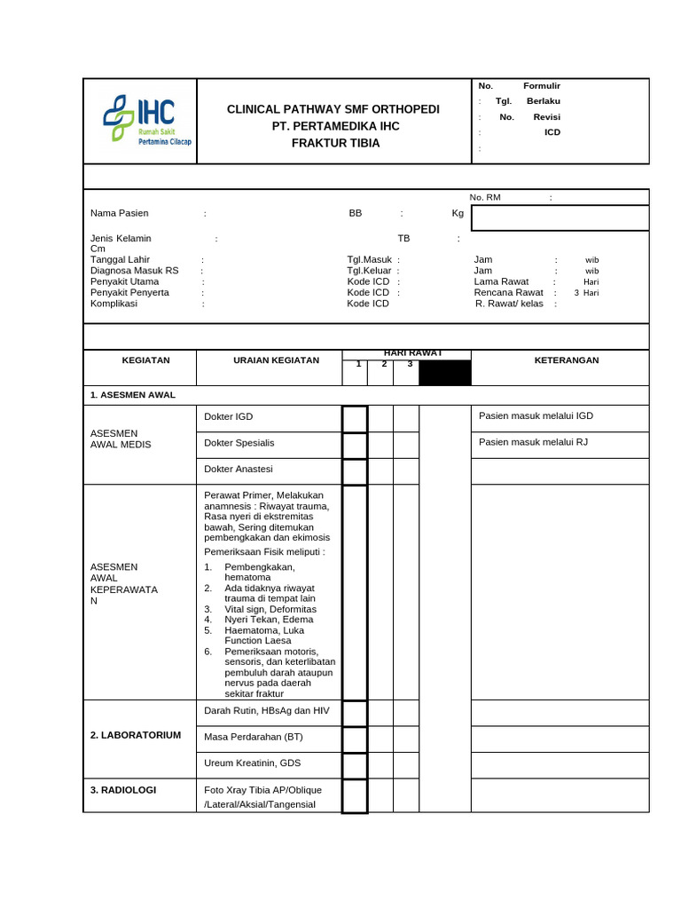 Clinical Pathway Fraktur Tibia | PDF