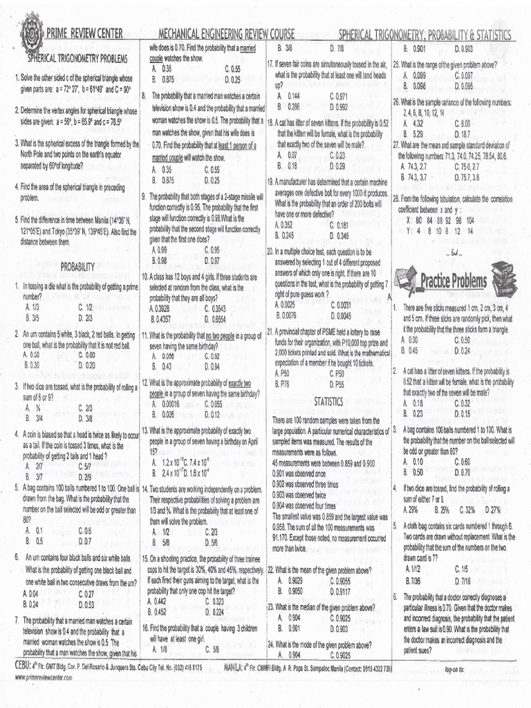 MATH - Spherical Trigonometry, Prob & Stat | PDF